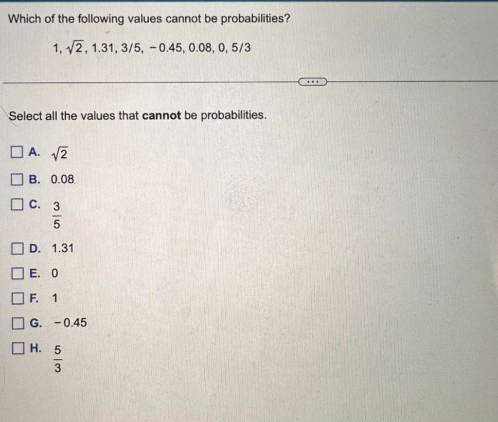 Solved Which of the following values cannot be | Chegg.com