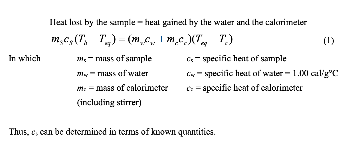 Solved In which Heat lost by the sample = heat gained by the | Chegg.com