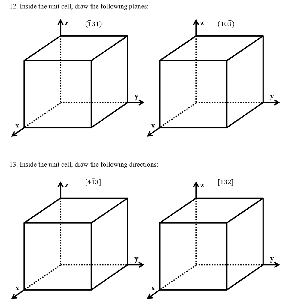 Solved 12. Inside the unit cell, draw the following planes: | Chegg.com