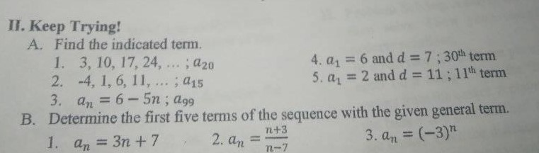 Solved II. Keep Trying! A. Find the indicated term. 1. 3, | Chegg.com