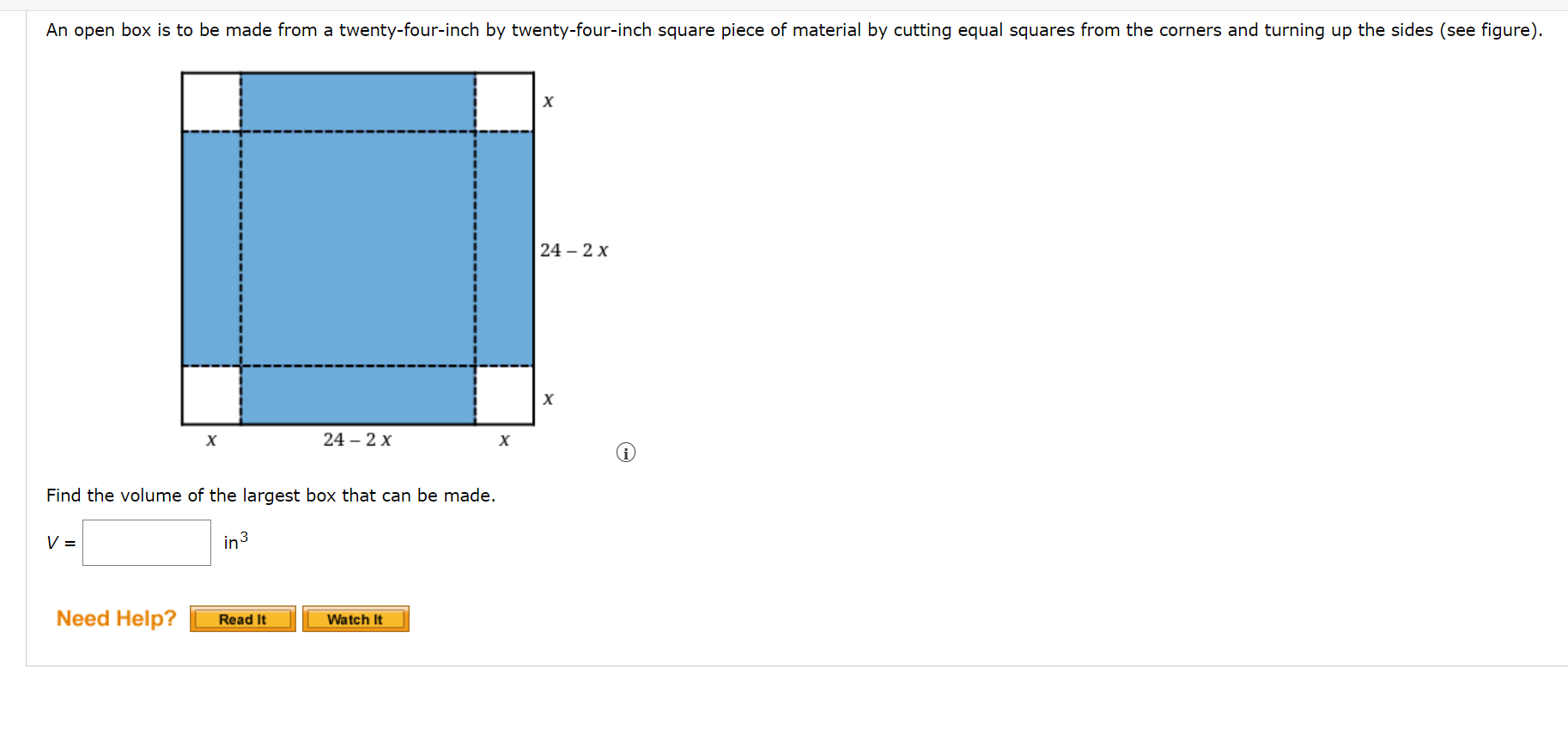 Solved Find the volume of the largest box that can be made. | Chegg.com