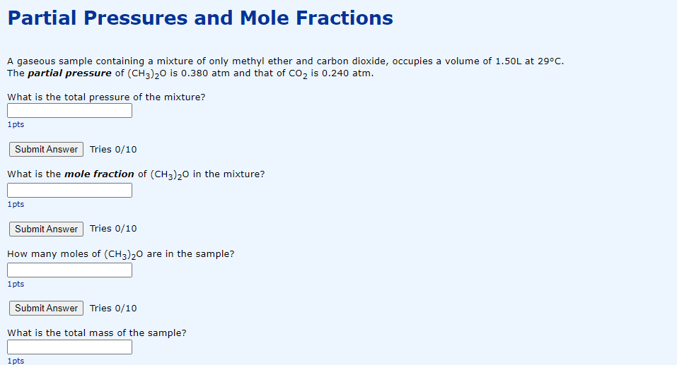 Solved Partial Pressures and Mole Fractions A gaseous sample | Chegg.com