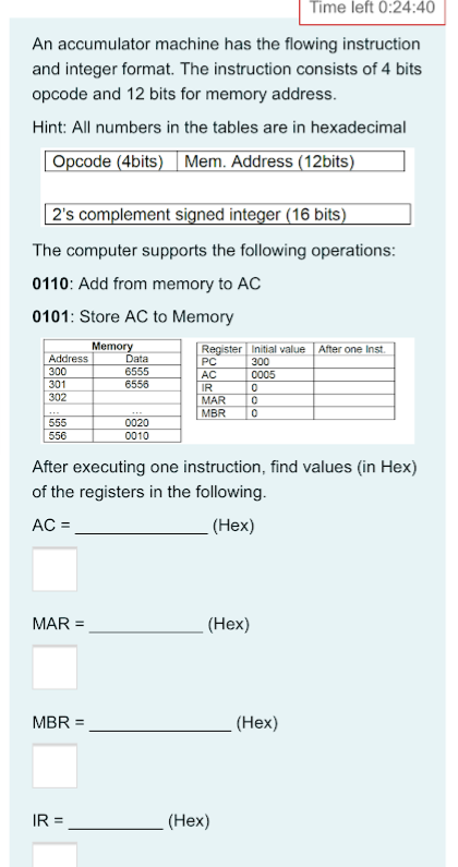 Solved An accumulator machine has the flowing instruction | Chegg.com