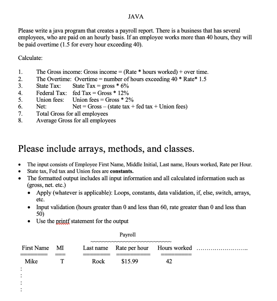 Solved JAVA Please write a java program that creates a | Chegg.com