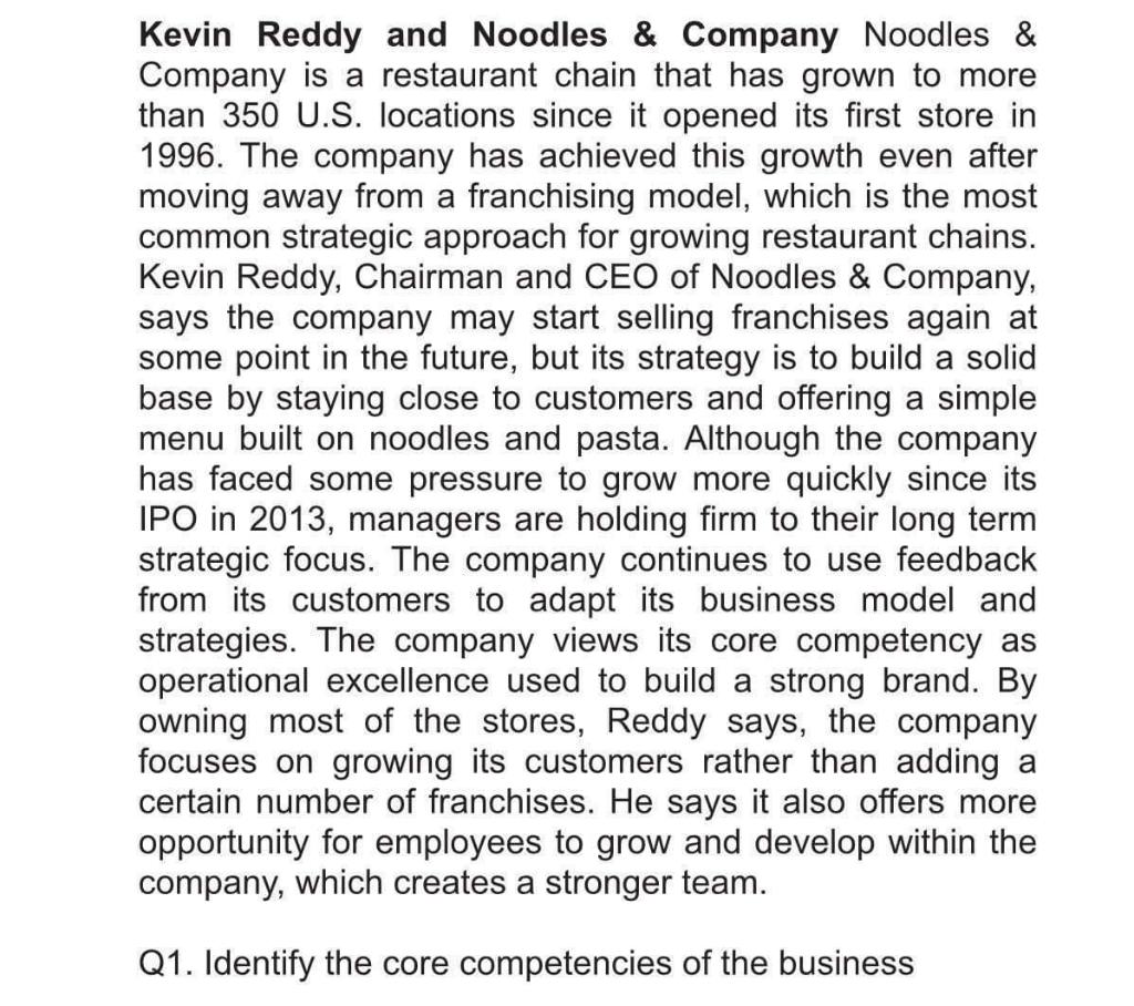 Solved Kevin Reddy and Noodles & Company Noodles & Company | Chegg.com