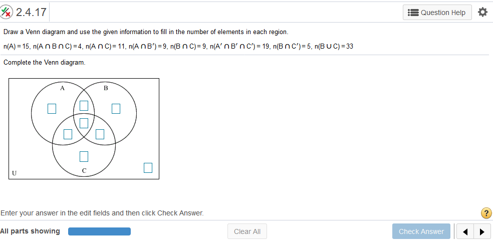 Solved % 2.4.17 Question Help Draw a Venn diagram and use | Chegg.com