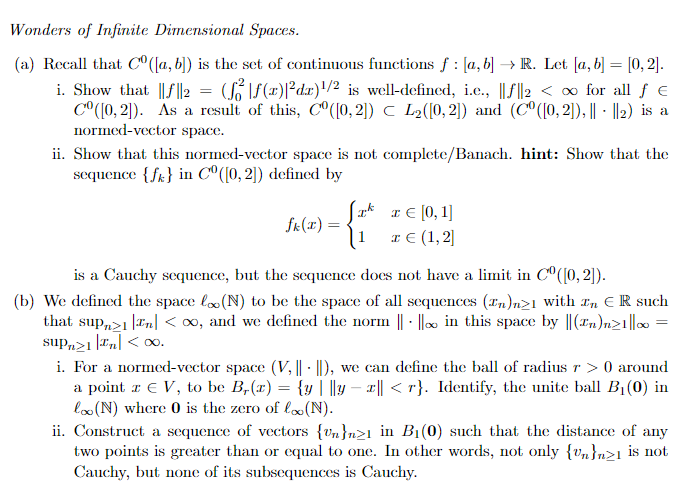 Solved Wonders of Infinite Dimensional Spaces.(a) | Chegg.com
