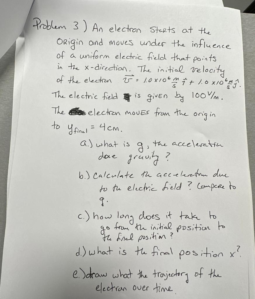 Solved Problem 3) An electron Starts at the Origin and moves | Chegg.com