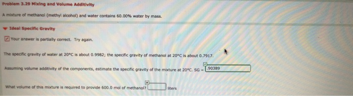 Solved Problem 3.29 Mixing and Volume Additivity A mixture | Chegg.com