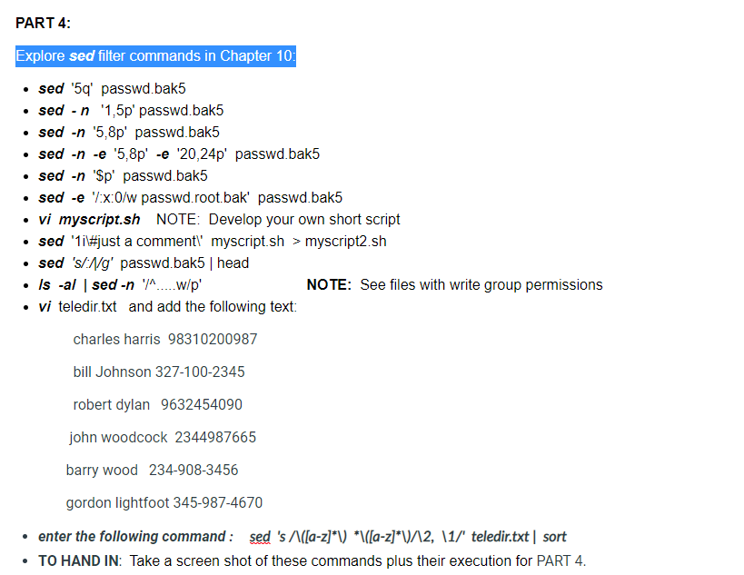 Solved Lab 7 Part 4: Explore sed filter commands in Chapter | Chegg.com