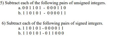 Solved Subtract each of the following pairs of unsigned | Chegg.com