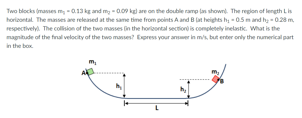 Solved Two blocks (masses m1 = 0.13 kg and m2 = 0.09 kg) are | Chegg.com