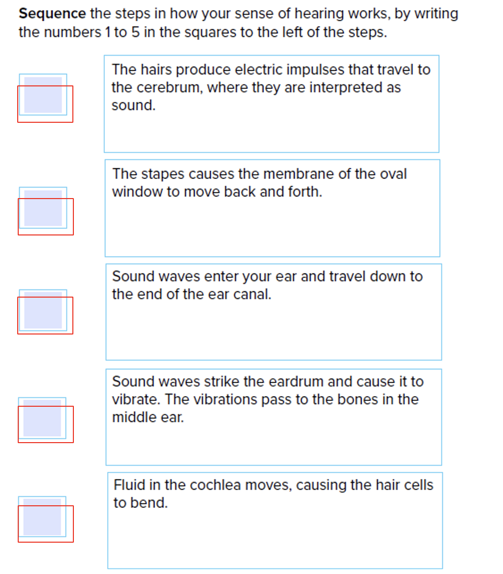 Solved Sequence the steps in how your sense of hearing | Chegg.com