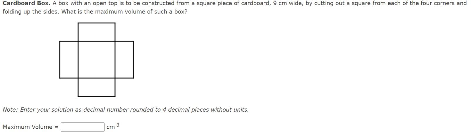 Solved Cardboard Box. A box with an open top is to be | Chegg.com