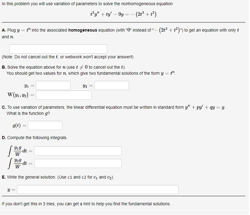 Solved In this problem you will use variation of parameters | Chegg.com