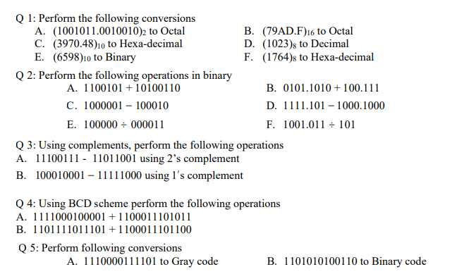 Solved Q 1: Perform the following conversions A. | Chegg.com