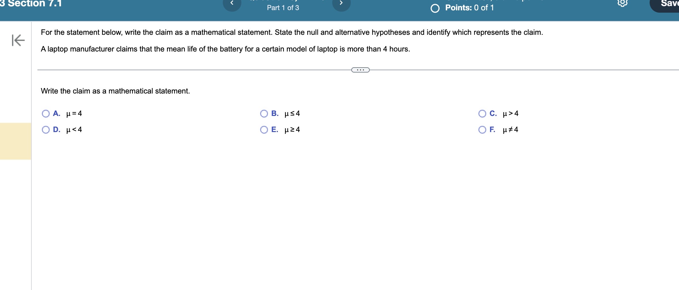 Solved 8. ﻿For the statement below, write the claim as a | Chegg.com