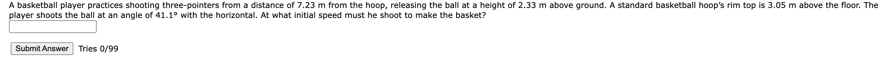 Solved plaver shoots the ball at an angle of 41.1∘ with the | Chegg.com