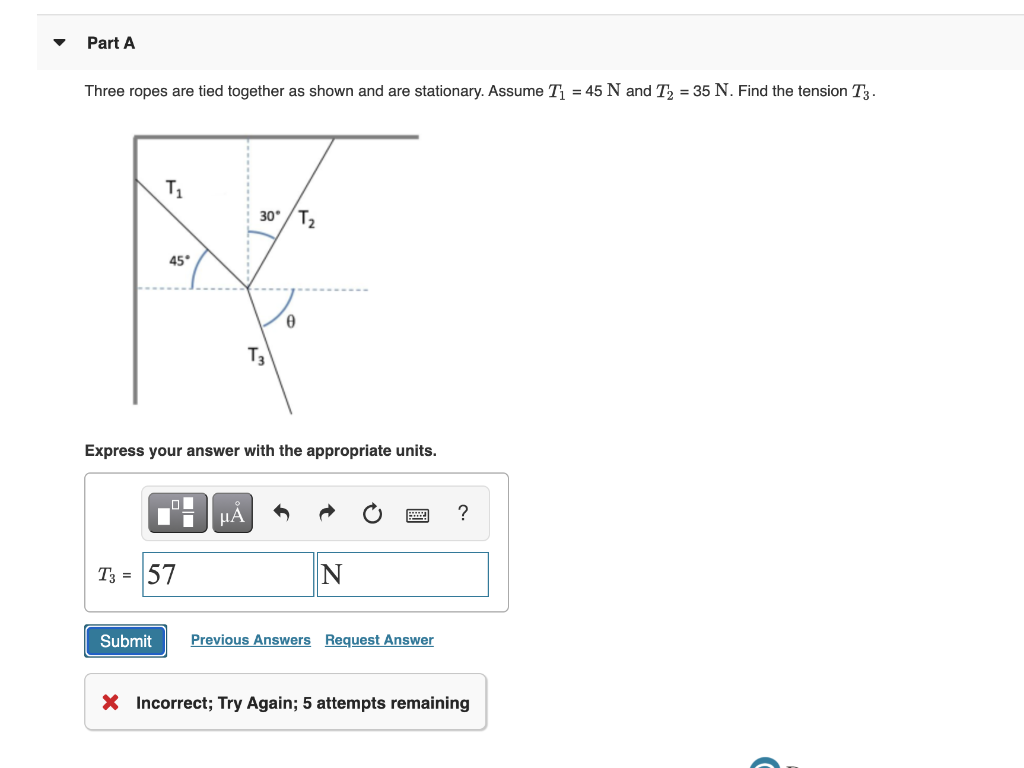 Solved Three ropes are tied together as shown and are | Chegg.com