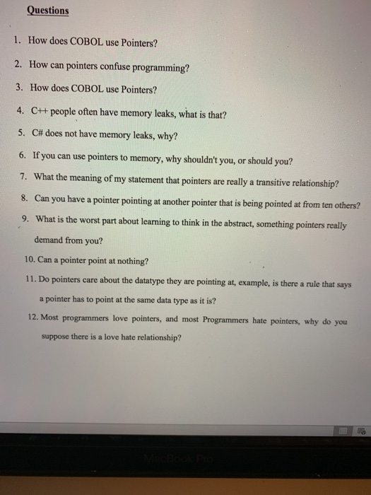 Solved uestions How does COBOL use Pointers? 1. 2. How can | Chegg.com