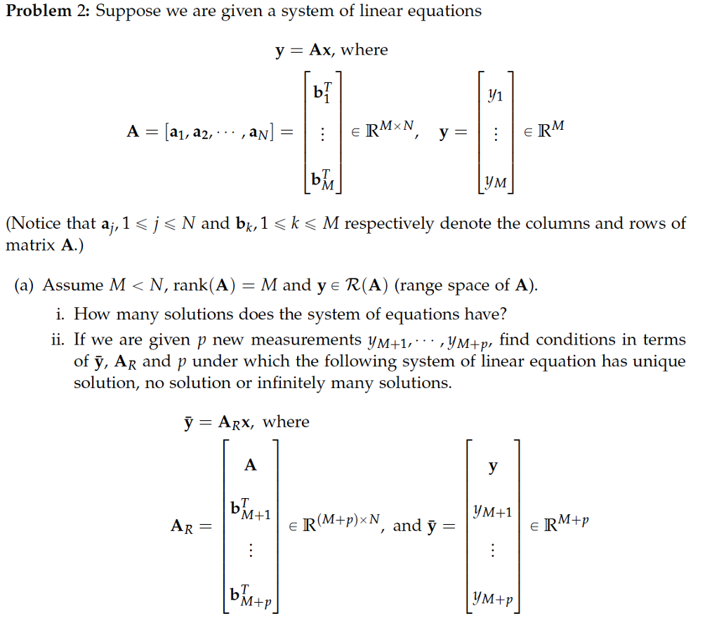 Solved Problem 2: Suppose we are given a system of linear | Chegg.com
