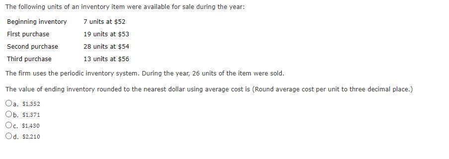 Solved The following units of an inventory item were | Chegg.com