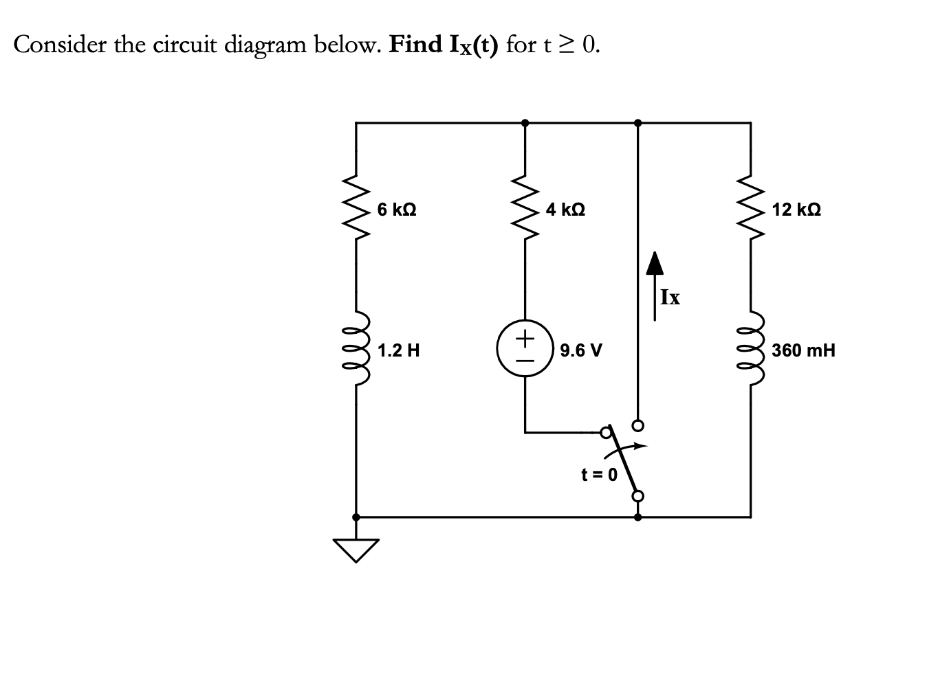 Solved Consider the circuit diagram below. Find Ix(t) for | Chegg.com
