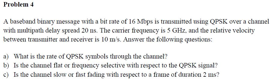 Solved Problem 4 A baseband binary message with a bit rate | Chegg.com