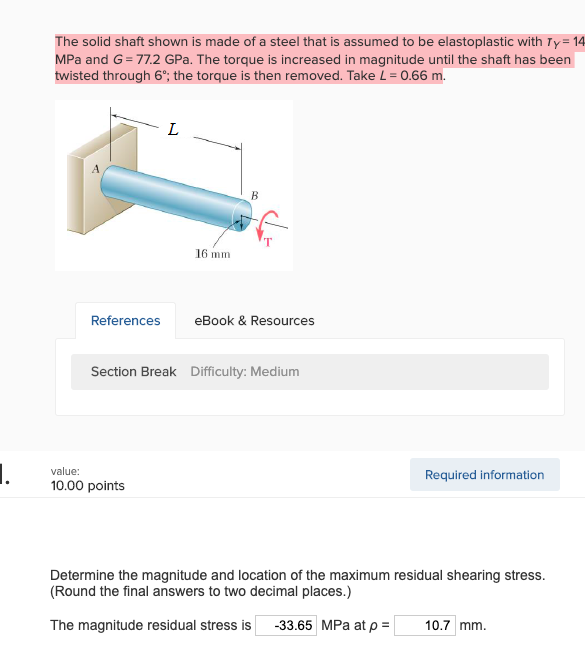 Solved The solid shaft shown is made of a steel that is | Chegg.com