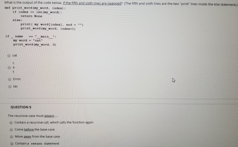 Solved The example are in python. The Topic is Recursion in | Chegg.com