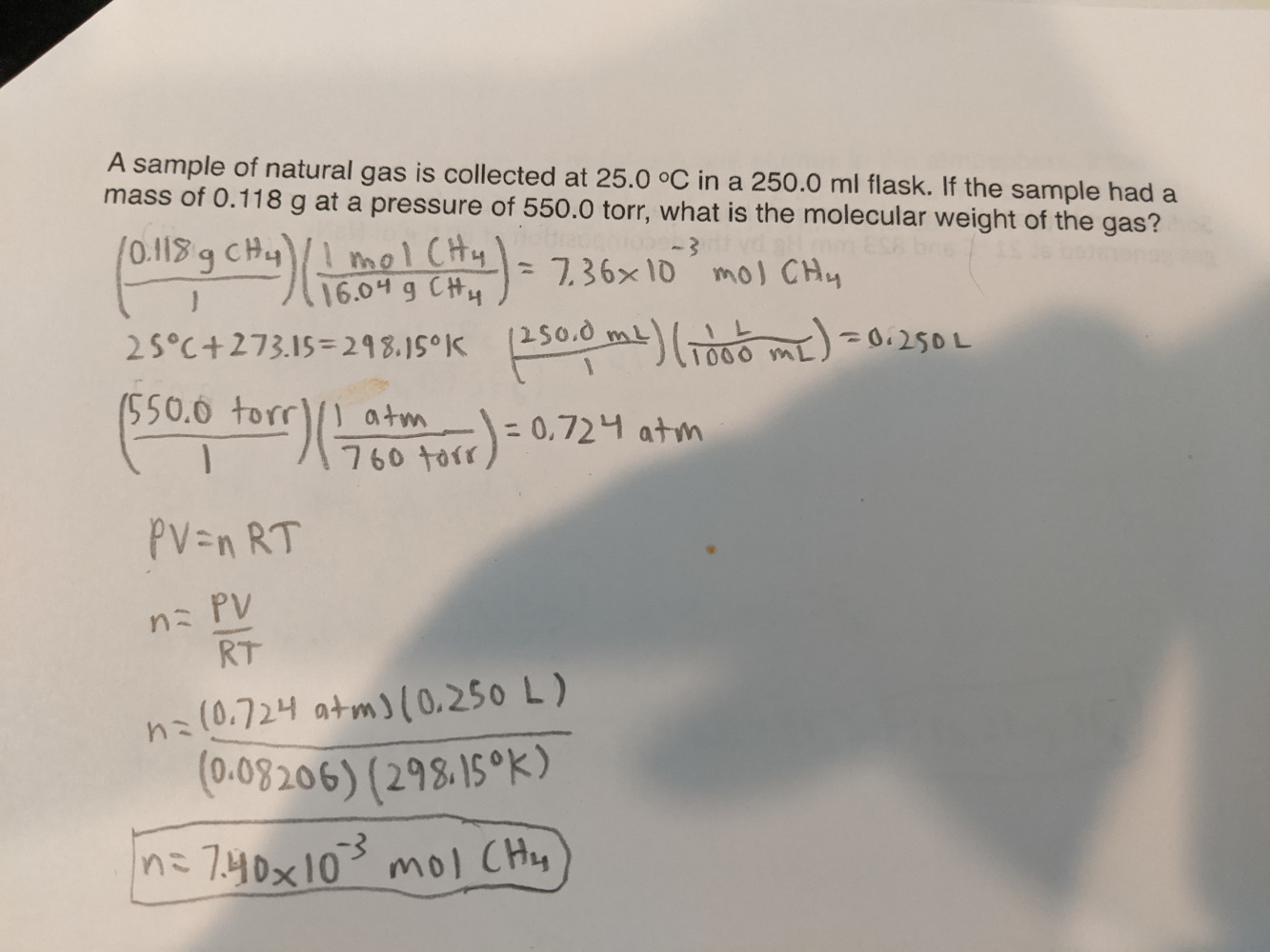 Solved A sample of natural gas is collected at 25.0 C in a | Chegg.com