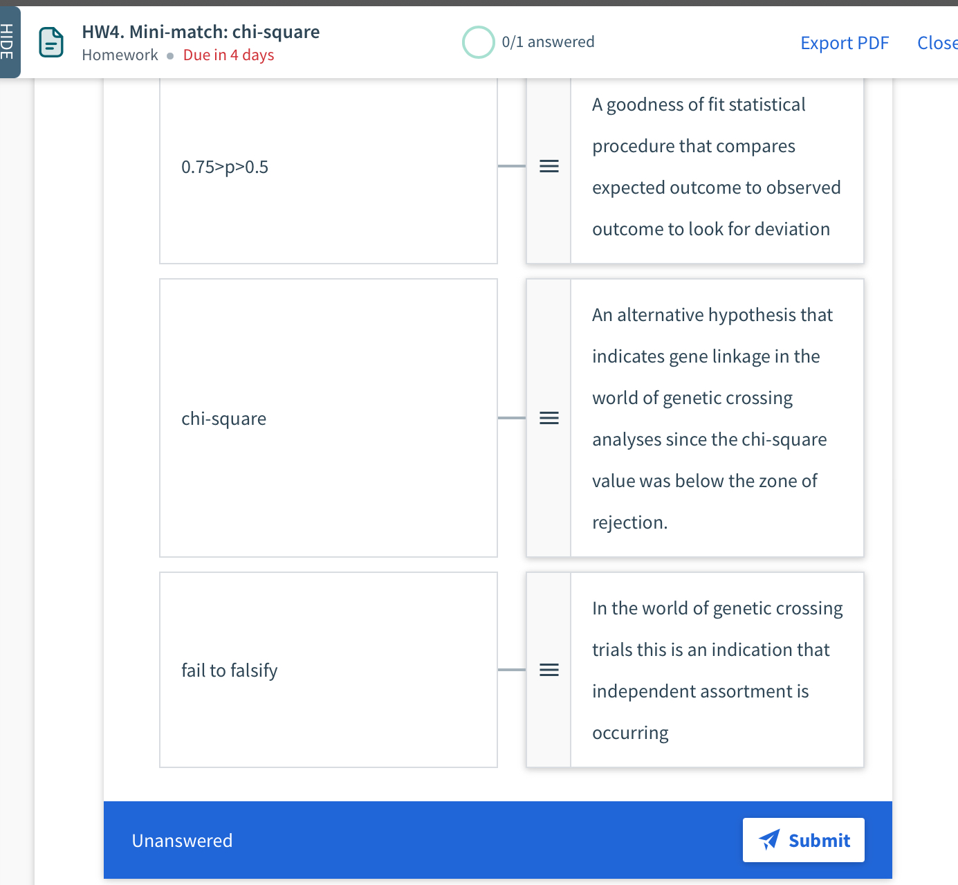 Solved HW 4. Mini-match: chi-square Homework - Unanswered - | Chegg.com
