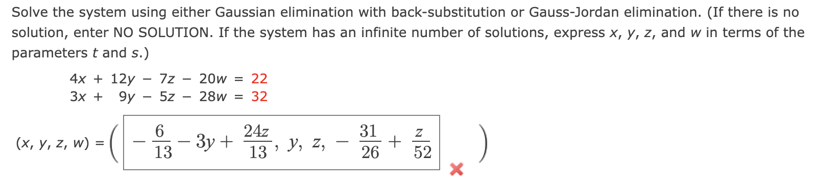 Solved Solve the system using either Gaussian elimination | Chegg.com