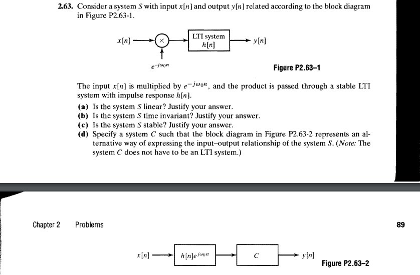 Solved 2.63. ﻿Consider a system S ﻿with input x[n] ﻿and | Chegg.com