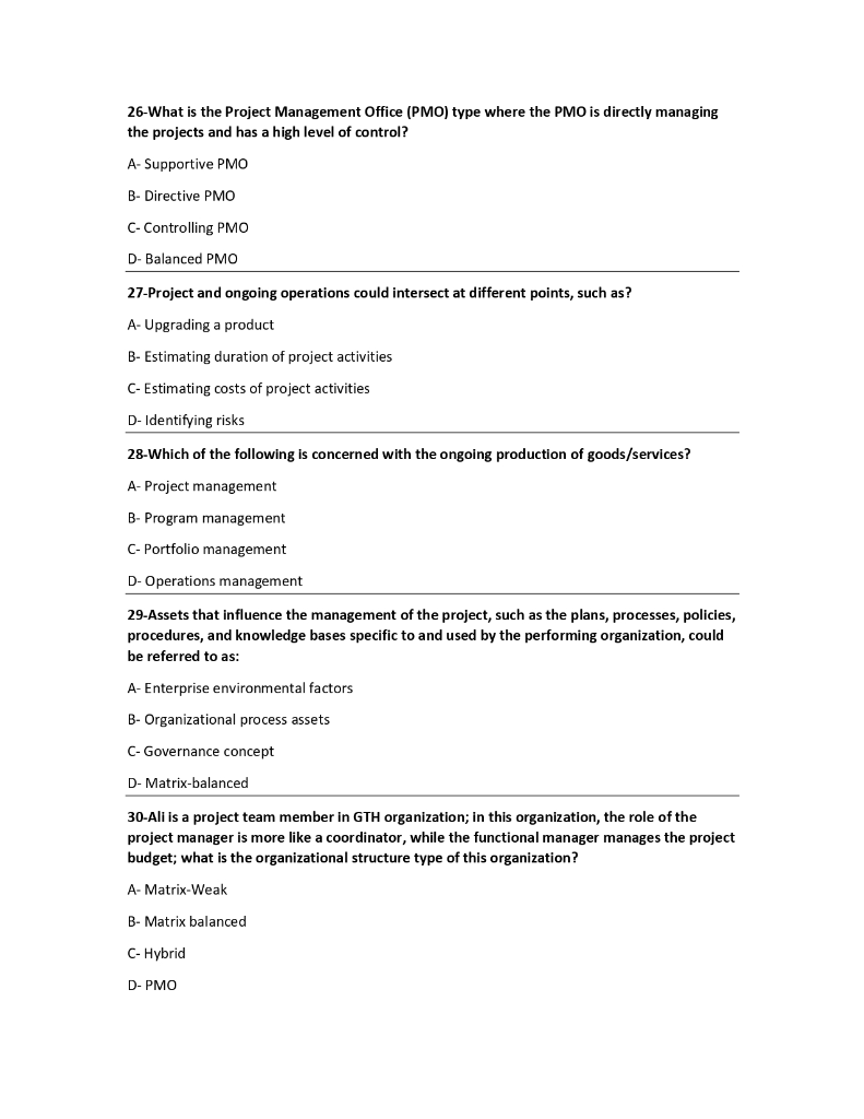 Solved 26-What is the Project Management Office (PMO) type | Chegg.com