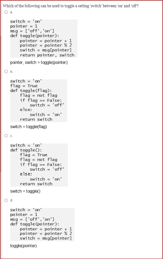 Solved Which of the following can be used to toggle a. | Chegg.com