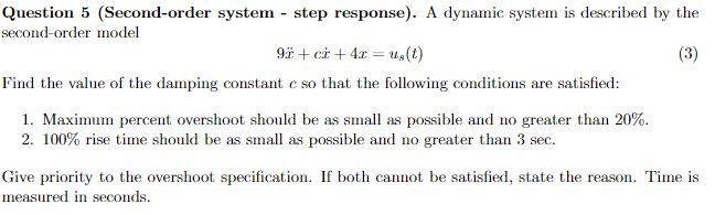 Solved Question 5 (Second-order system - step response). A | Chegg.com