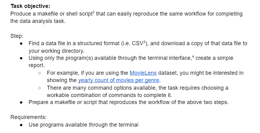 Task objective: Produce a makefile or shell script | Chegg.com