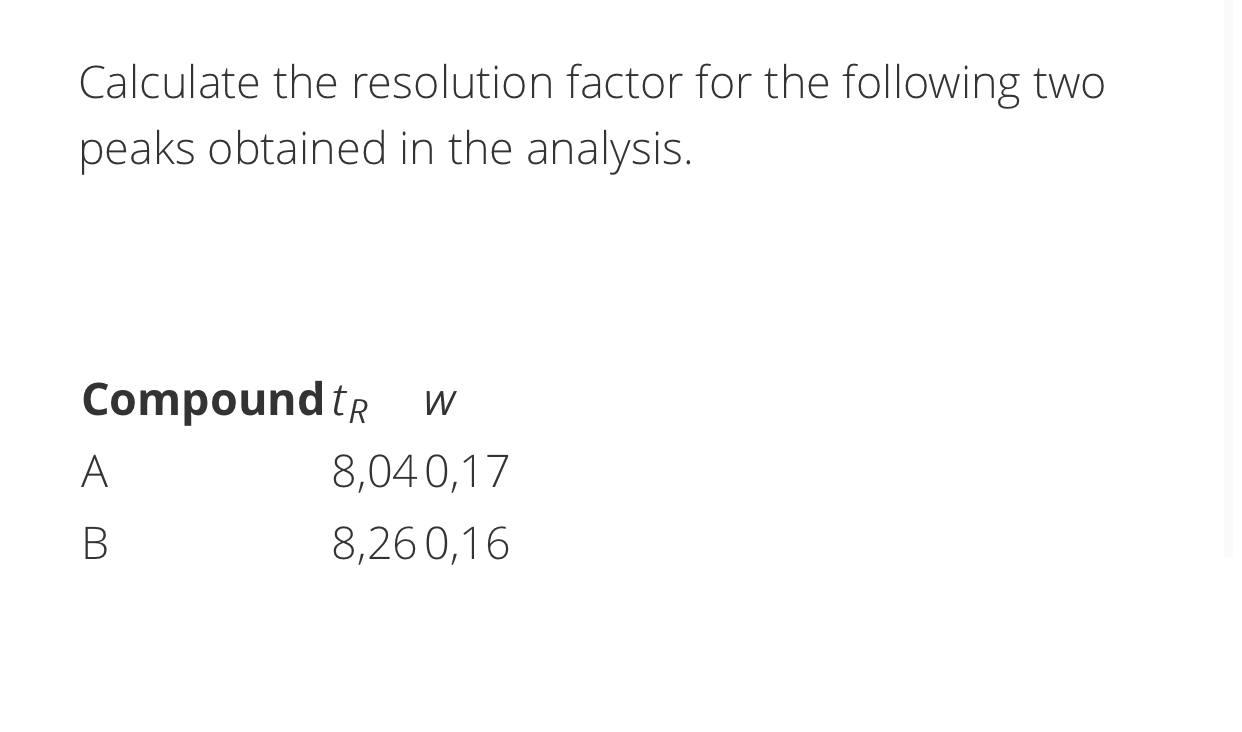 Solved Calculate the resolution factor for the following two | Chegg.com