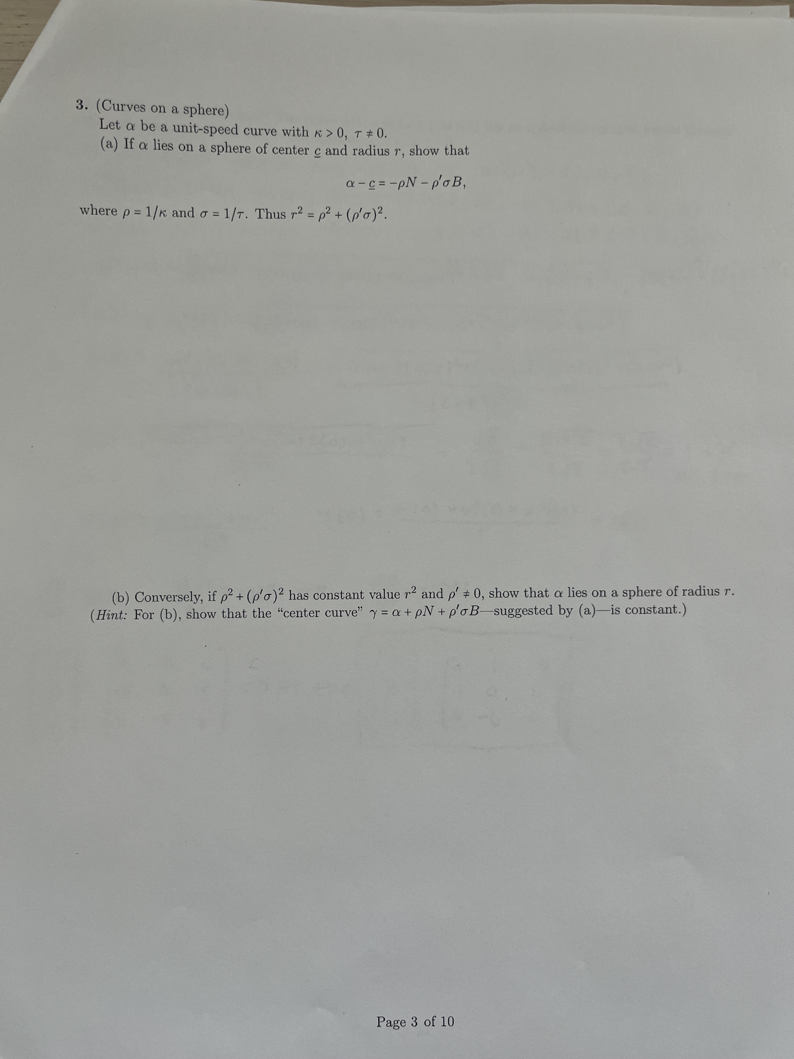 Solved (Curves on a sphere)Let α ﻿be a unit-speed curve with | Chegg.com