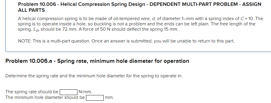 Solved Problem 10.006 - Helical Compression Spring Design - | Chegg.com