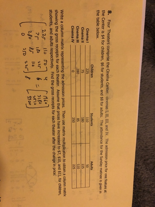 Solved 8. Four Theaters comprise the Cinema Center: cinemas | Chegg.com