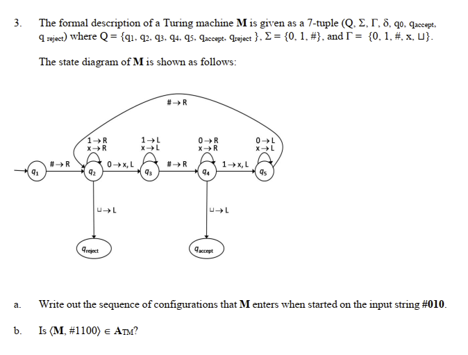 Solved 3. The formal description of a Turing machine M is | Chegg.com
