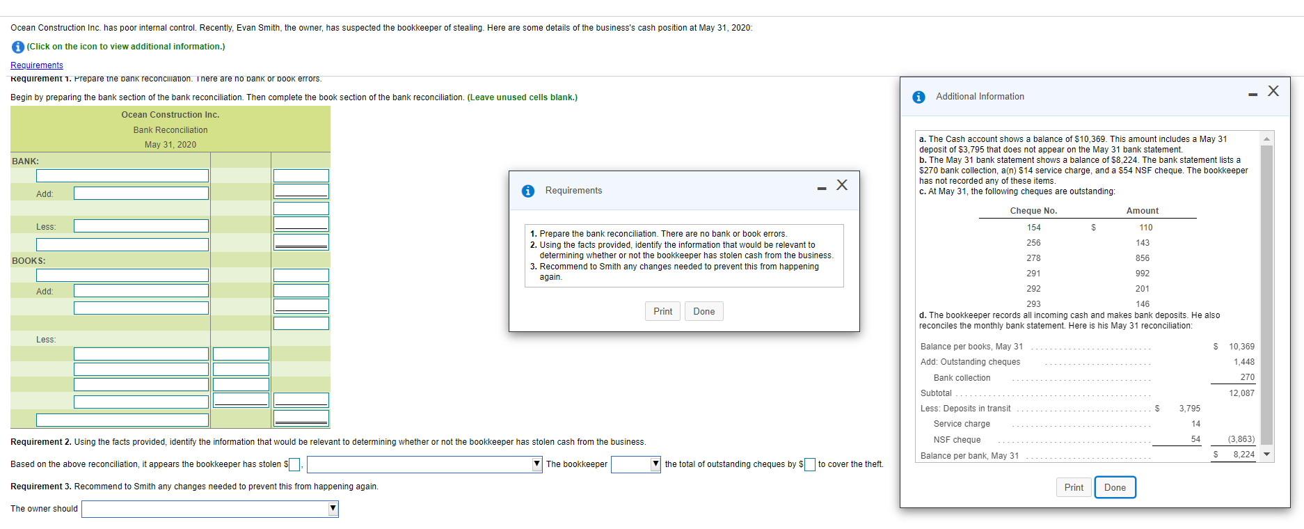 Solved Ocean Construction Inc. has poor internal control. | Chegg.com
