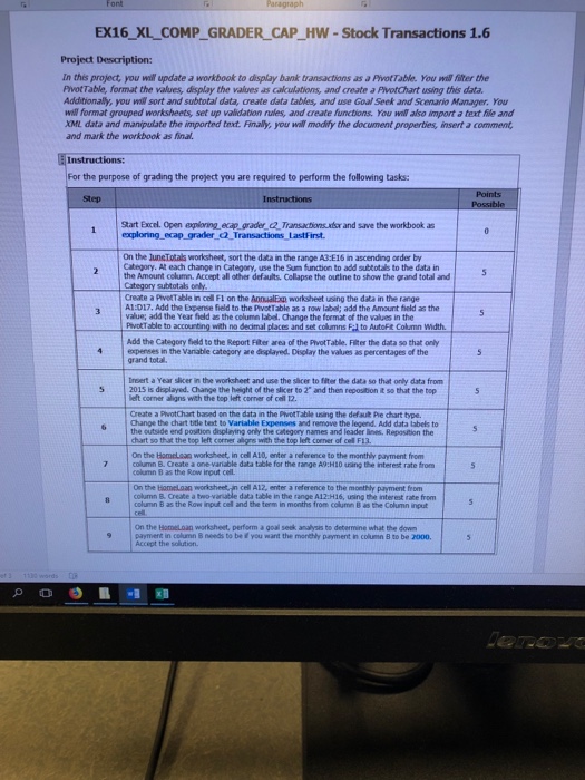 EX16_XL_COMP GRADER CAP_HW -Stock Transactions 1.6 | Chegg.com