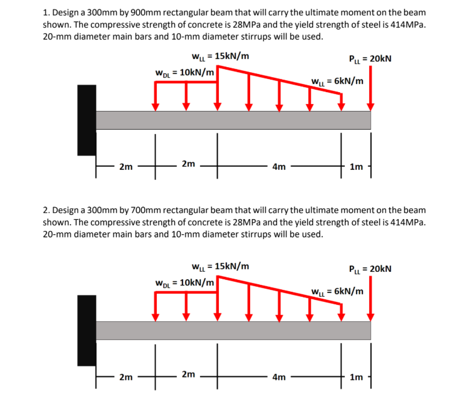 Solved 1. Design a 300mm by 900mm rectangular beam that will | Chegg.com