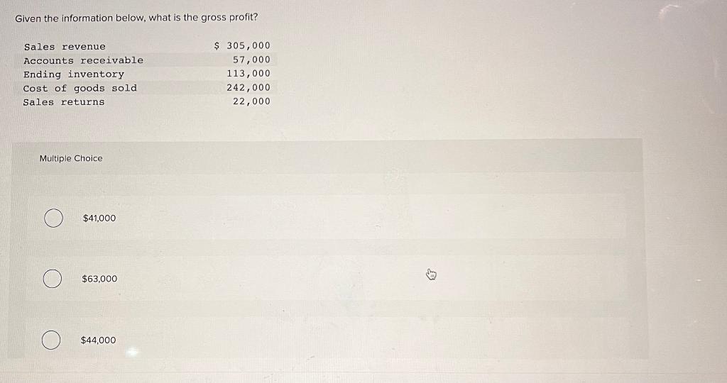 Solved Given the information below, what is the gross | Chegg.com