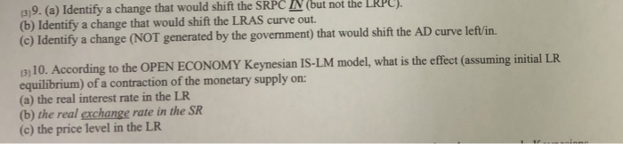 Solved 3)9. (a) Identify a change that would shift the SRPC | Chegg.com