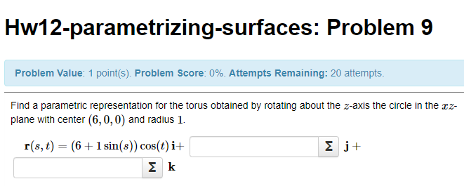 Solved Hw12-parametrizing-surfaces: Problem 9 Problem Value: | Chegg.com
