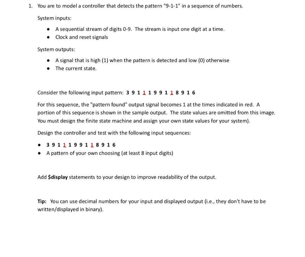 Solved 1. You are to model a controller that detects the | Chegg.com